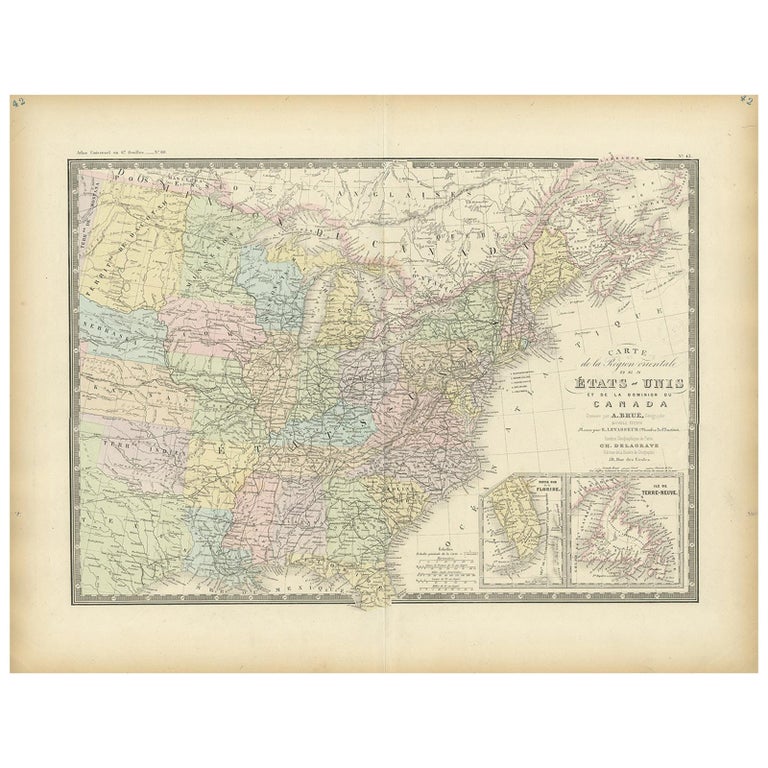 Antique Map of the Eastern United States by Levasseur '1875' For Sale ...