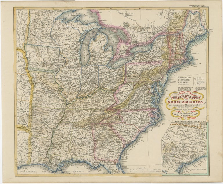 Antique Map of the Eastern United States with Inset Map of Texas For ...