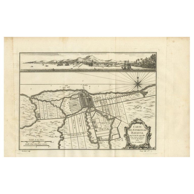 Original Old Map of the Environs of Batavia in the Dutch East Indies ...