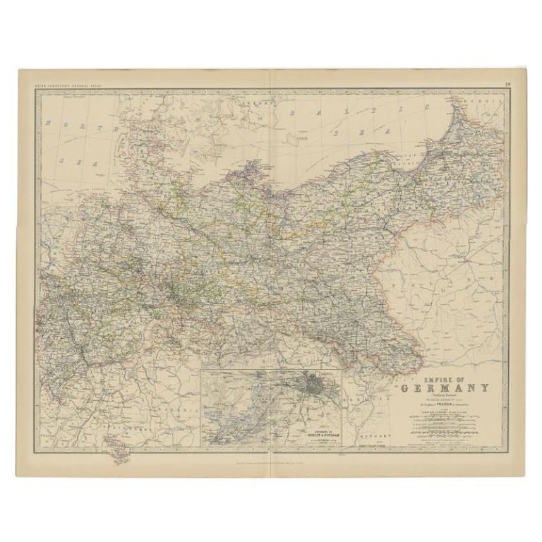 Antique Map of the German Empire by Johnston, 1882 For Sale at 1stDibs ...