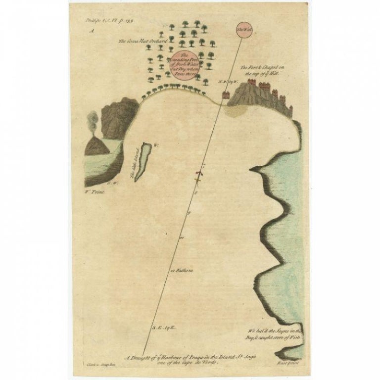 Antique Map of the Harbour of Praia, Santiago Island, Cape Verde, c ...