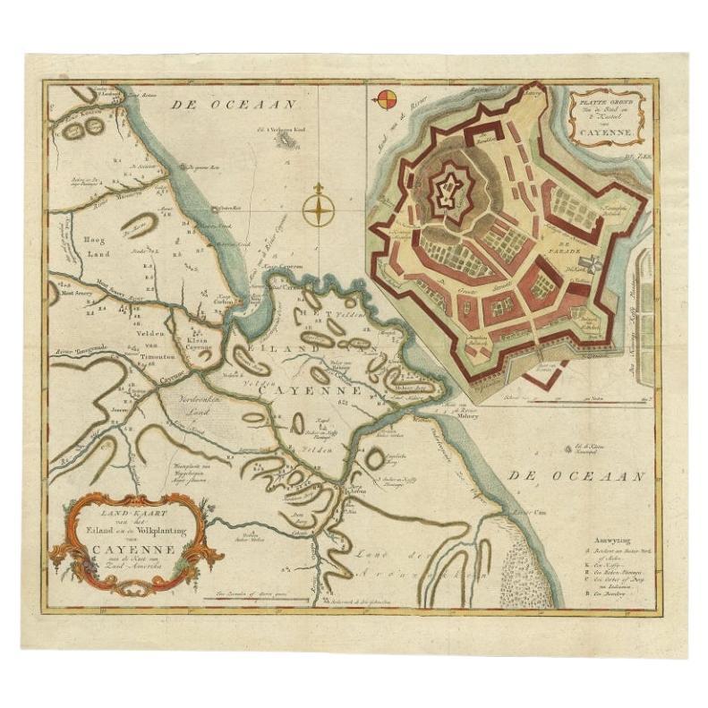 Antique Map of the Island and Settlement of Cayenne in French Guyana, C ...