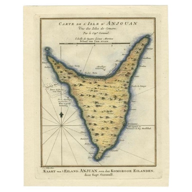 Antique Map of the Island Anjouan by Van Schley, c.1750 For Sale at 1stDibs