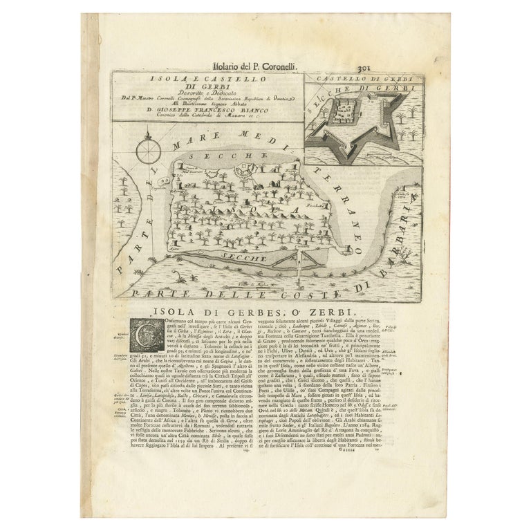 Antique Map of the Island of Djerba by Coronelli '1691' For Sale at 1stDibs