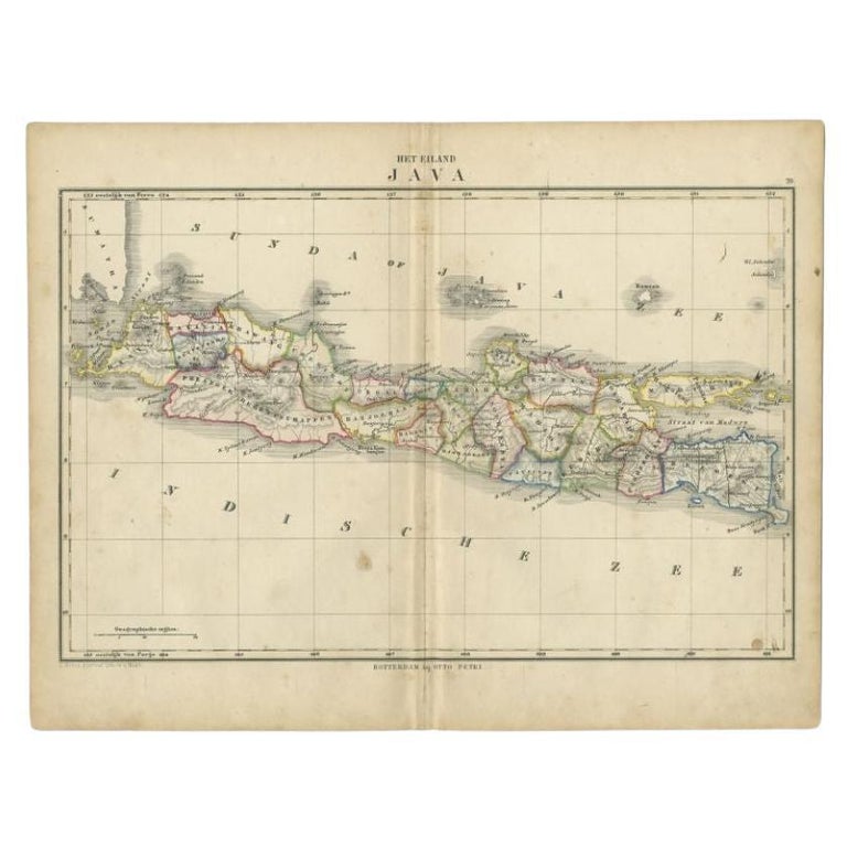 Antique Map of the Island of Java by Petri, c.1873 For Sale at 1stDibs