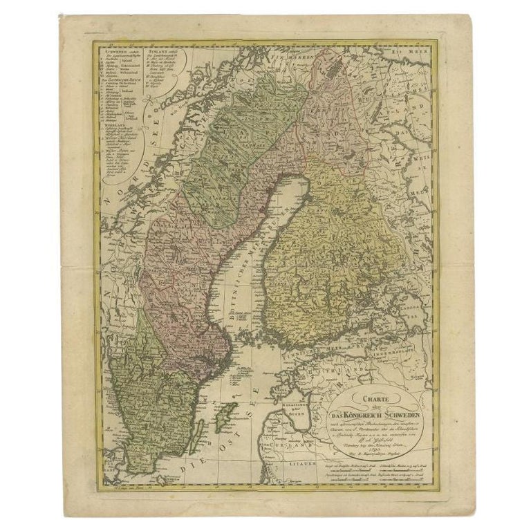 Antique Map of the Kingdom of Sweden by Güssefeld, 1793 For Sale at 1stDibs