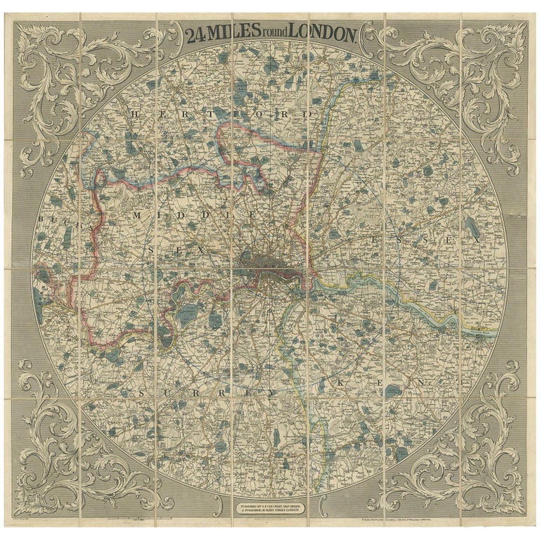 Antique Map of the London Region by G.F. Cruchley, 1838 at 1stDibs
