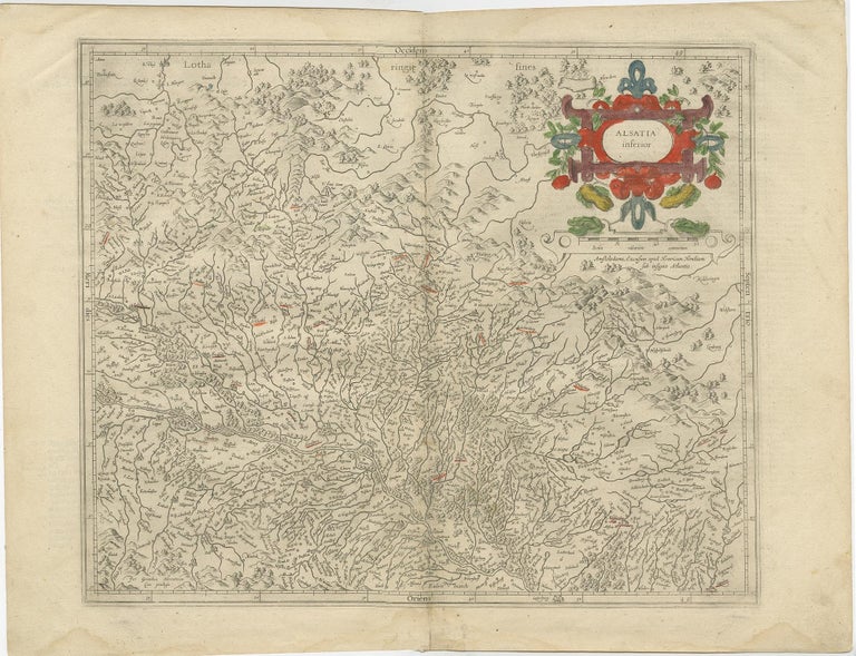 Antique Map of the Lower Alsace Region of France by Mapmaker Hondius, c ...