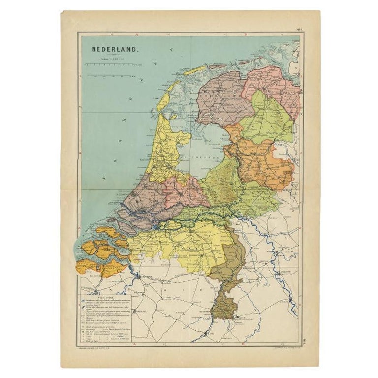 Antique Map of the Netherlands by Beekman and Schuiling, 1927 at 1stDibs
