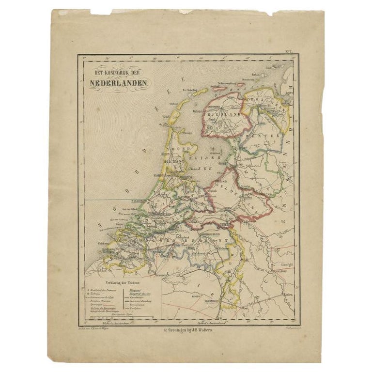 Antique Map of the Netherlands by Brugsma, c.1870 For Sale at 1stDibs