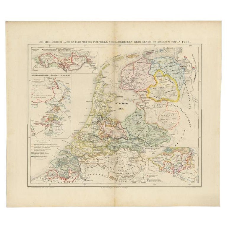 Antique Map of the Netherlands in 1740 by Mees, 1857 For Sale at 1stDibs