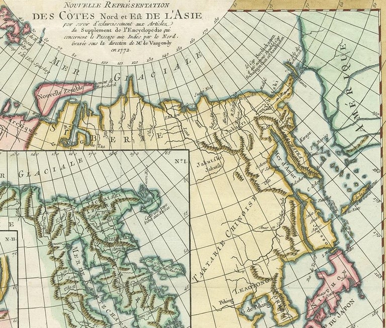 Antique Map of the North and East Coast of Asia by Vaugondy, circa 1750 ...