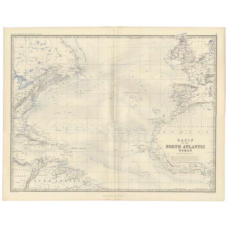 Antique Map of the North Atlantic Ocean by A.K. Johnston, 1865 at 1stDibs