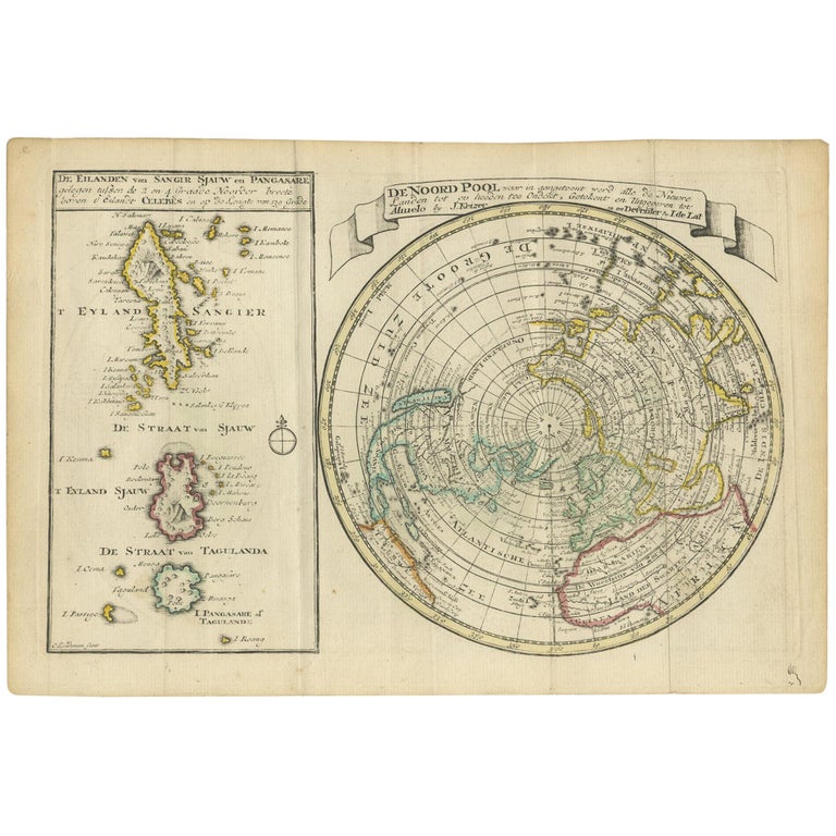 Antique Map of the North Pole and Sangihe Archipelago by Keizer and de ...