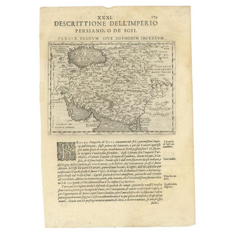 Very Old Antique Map of the Persian Empire by Magini, c.1597 For Sale ...