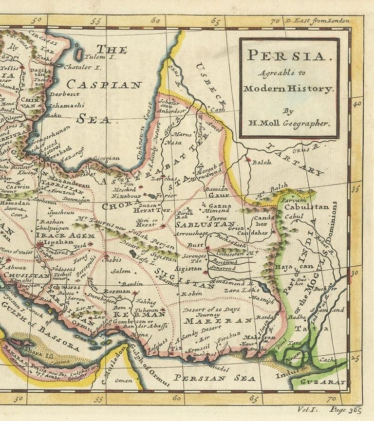 Antique Map of the Persian Empire 'Persia/Iran' by H. Moll, circa 1745 ...