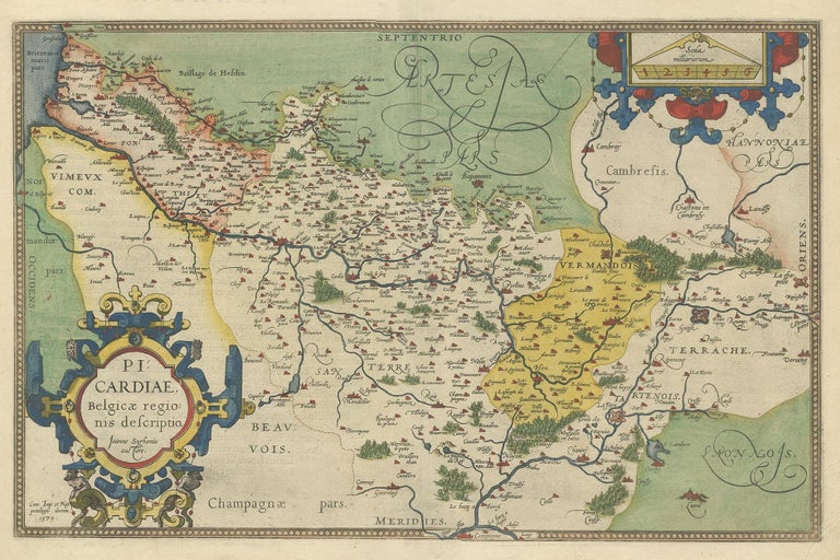 Antique Map of the Picardy Region of France by Ortelius, 'circa 1590' For Sale at 1stDibs