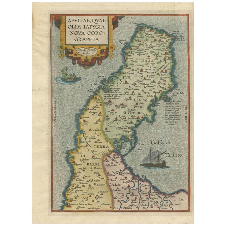 Antique Map of the Region of Apulia by Ortelius, 1612 at 1stDibs