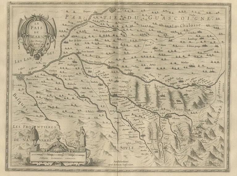 Antique Map of the Region of Béarn by Janssonius '1657' at 1stDibs
