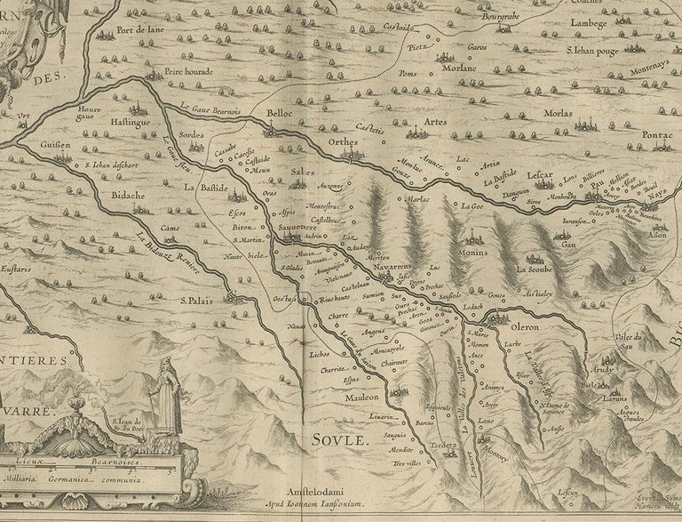 Antique Map of the Region of Béarn by Janssonius '1657' at 1stDibs