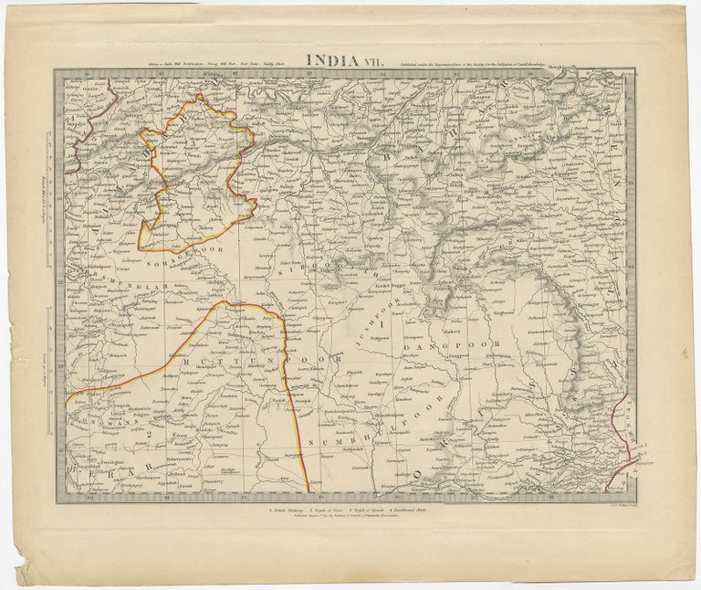 Antique Map of the Region of Berar and Rewah in India, 1832 For Sale at ...
