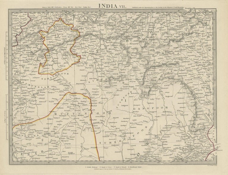 Antique Map of the Region of Berar and Rewah in India, 1832 For Sale at ...