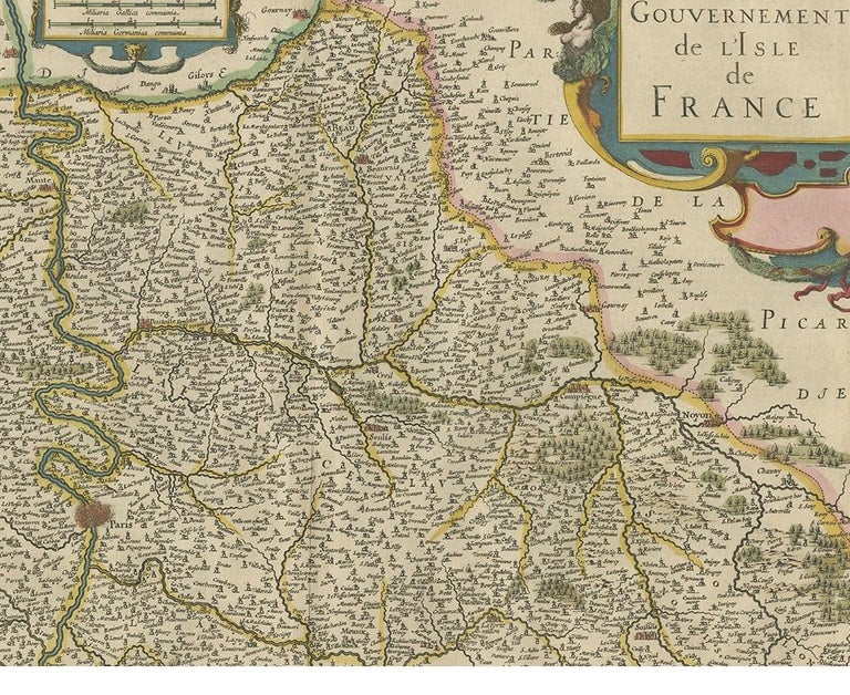 Antique Map of the Region of Île-de-France by Hondius, circa 1630 For ...