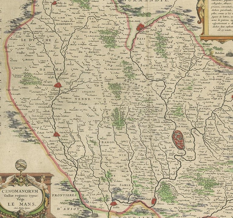 Antique Map of the Region of Le Mans 'France' by Blaeu, 'circa 1640 ...