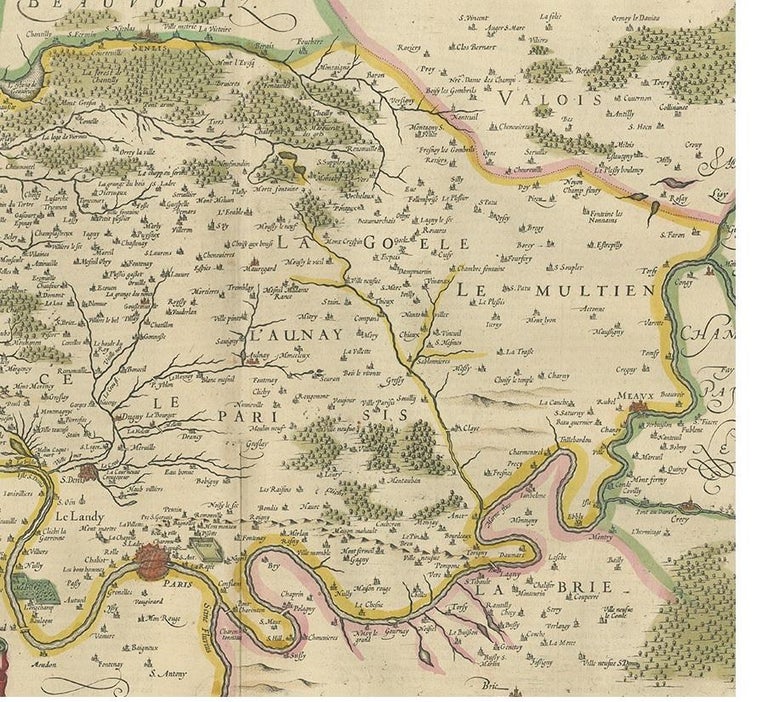 Antique Map of the Region of Paris and the Seine River, circa 1640 at ...