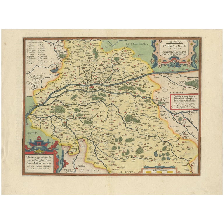 Antique Map of the Region of Touraine by Ortelius 'circa 1600' at 1stDibs
