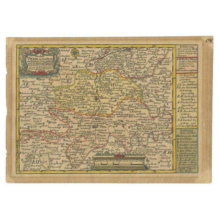 Antique Map of the Region of Weida by Schreiber, 1749 For Sale at ...