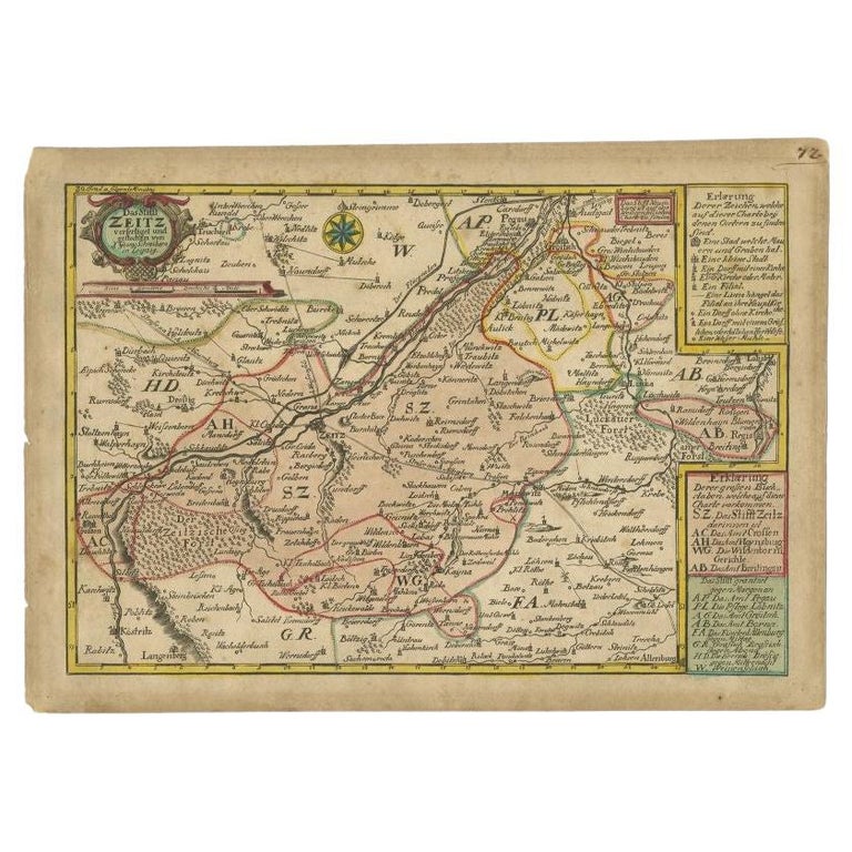 Antique Map of the Region of Zeitz in Germany, 1749 For Sale at 1stDibs