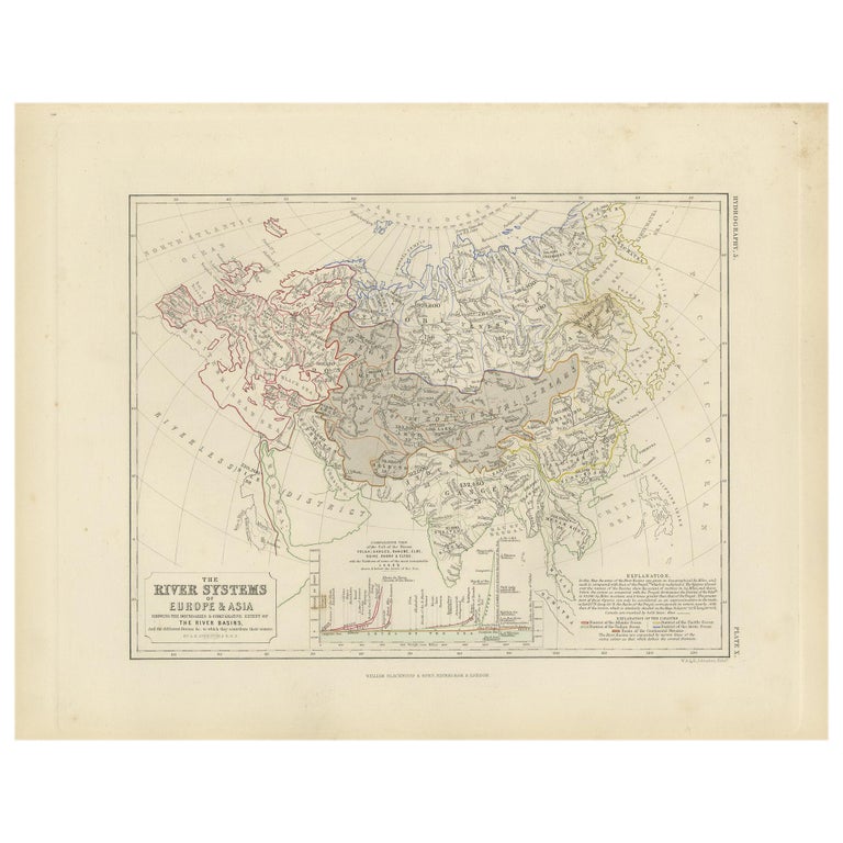 Antique Map of the River Systems of Europe and Asia by Johnston '1850 ...