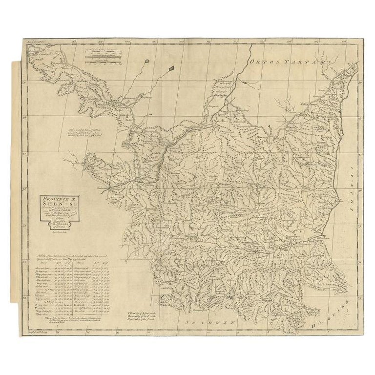 Rare Antique Map of the Shaanxi Province of China, 1738 For Sale at 1stDibs