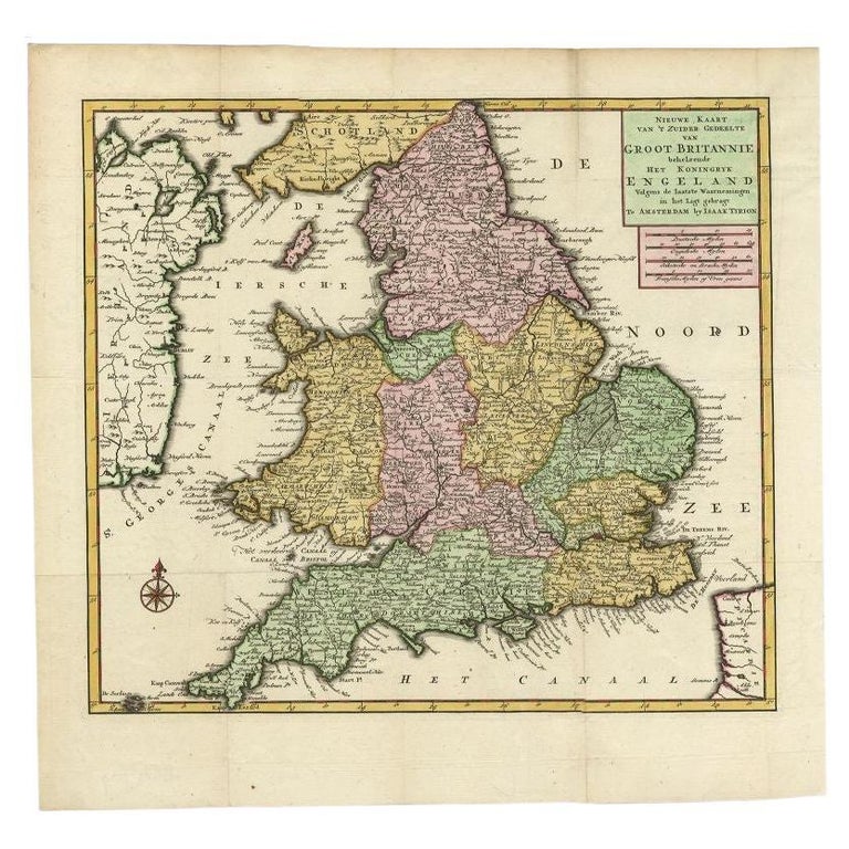 Antique Map of the South Part of Great Britain by Tirion, c.1750 For ...