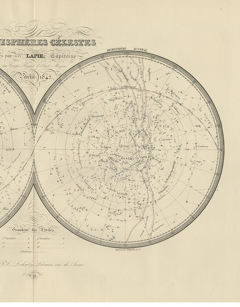 Antique Map of the Stars and Constellations by Lapie, 1842 For Sale at ...