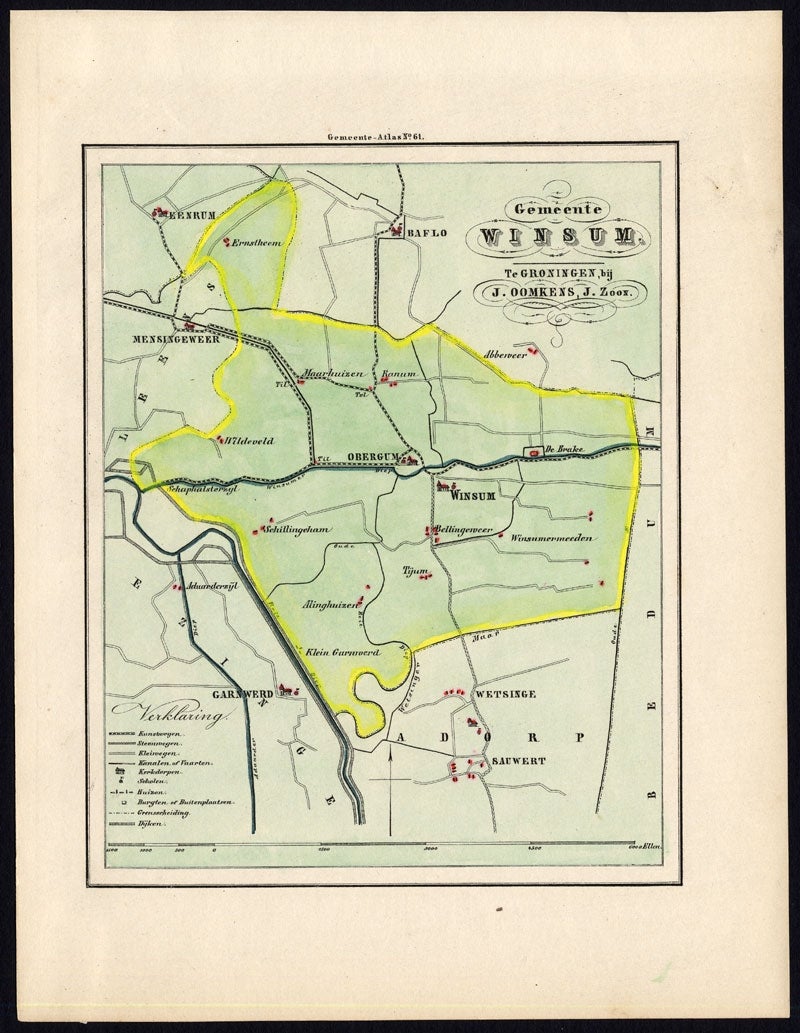 Antique Map of the Township of Winsum, Groningen in The Netherlands ...