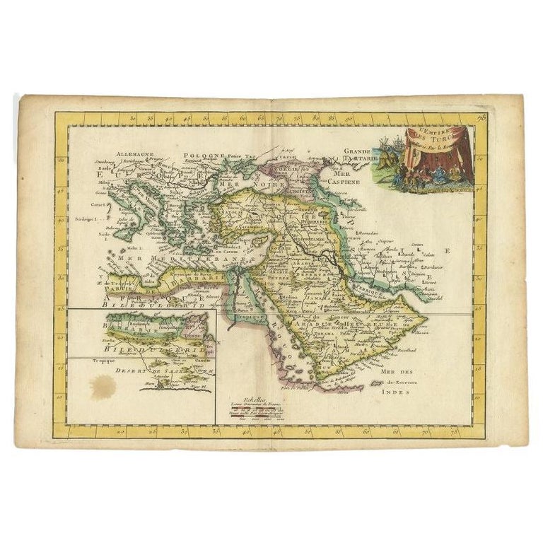 Orginal Antique Handcolored Map of the Turkish Empire, 1748 For Sale at ...