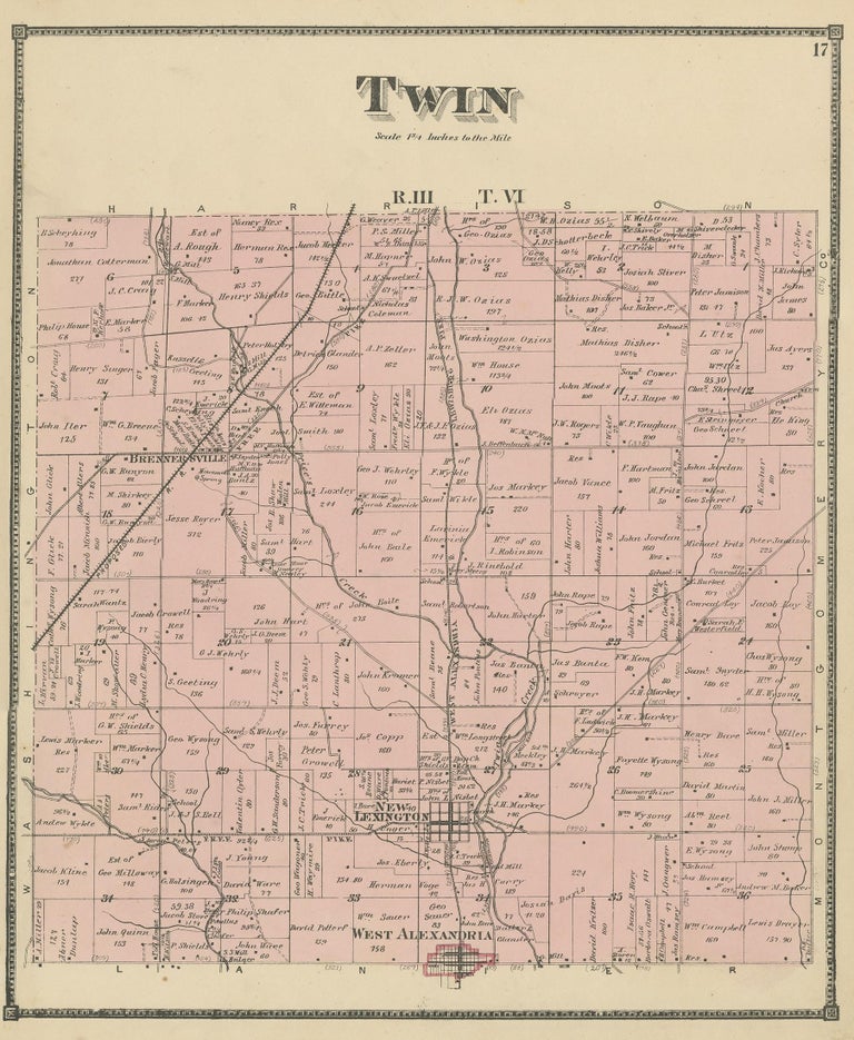 Antique Map of the Twin Township of Ohio by Titus '1871' For Sale at ...