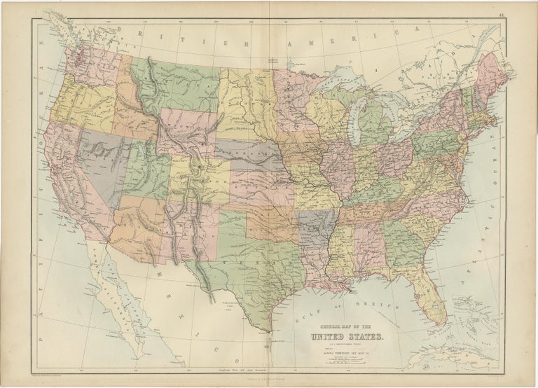 Antique Map of The United States by A and C. Black, 1870 at 1stDibs