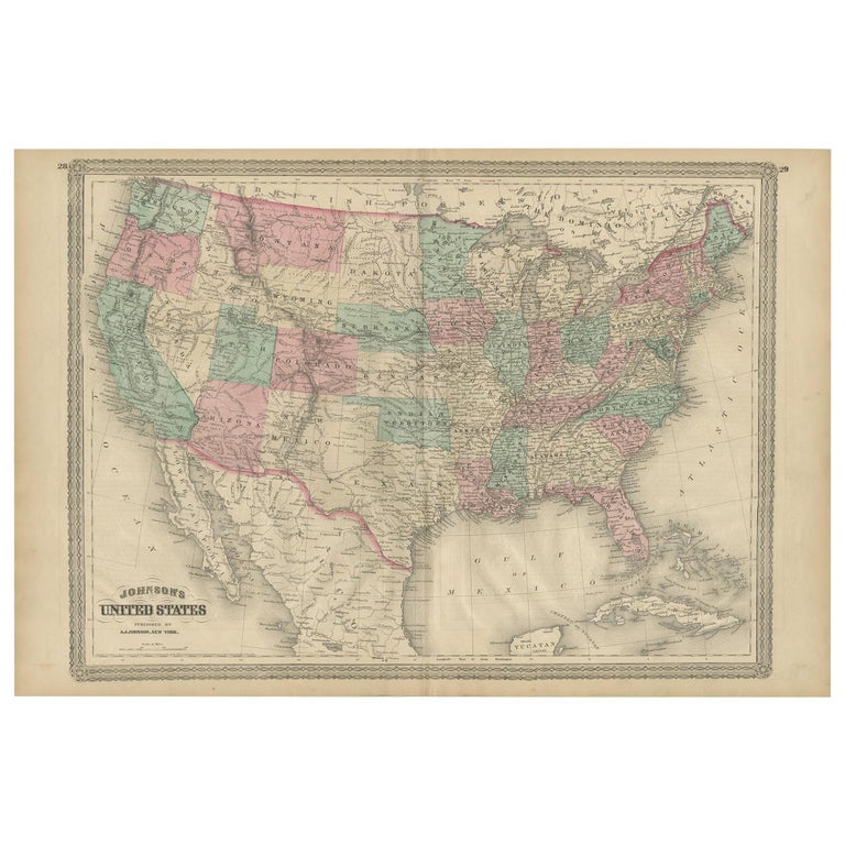 Antique Map of the United States by Johnson, 1872 at 1stDibs