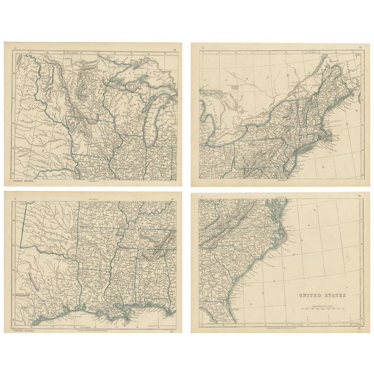 Antique Map of the United States by Lowry, '1852' For Sale at 1stDibs