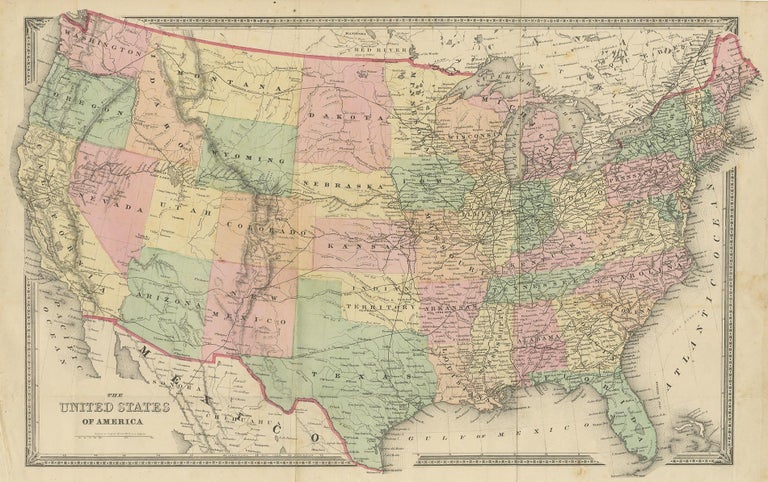 Antique Map of the United States by Titus '1871' For Sale at 1stDibs