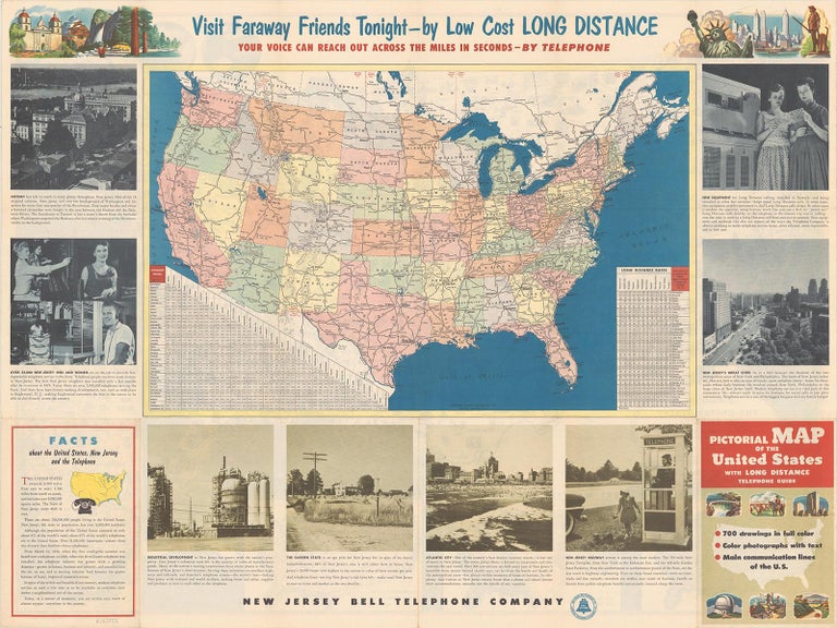 Old Decorative Pictorial Map of the United States, circa 1953 For Sale ...