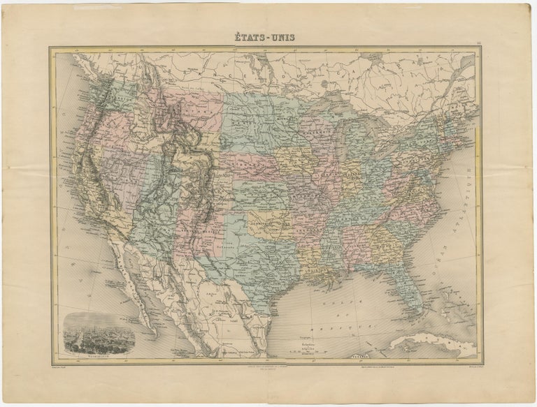 Antique Map of the United States with Vignette of Washington For Sale ...