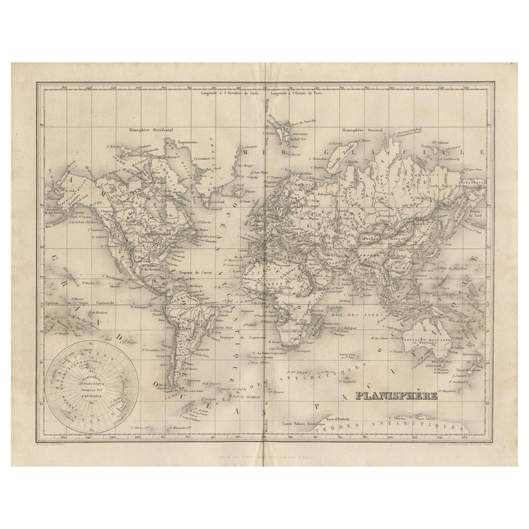 Antique Map of the World by Balbi '1847' For Sale at 1stDibs