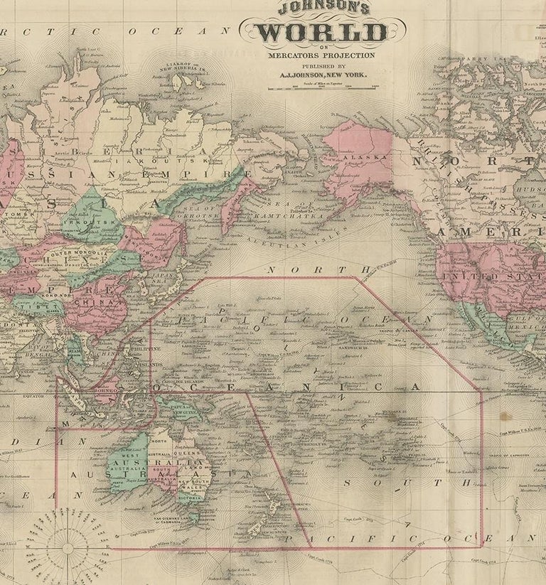 Antique Map of the World by Johnson, '1872' For Sale at 1stDibs