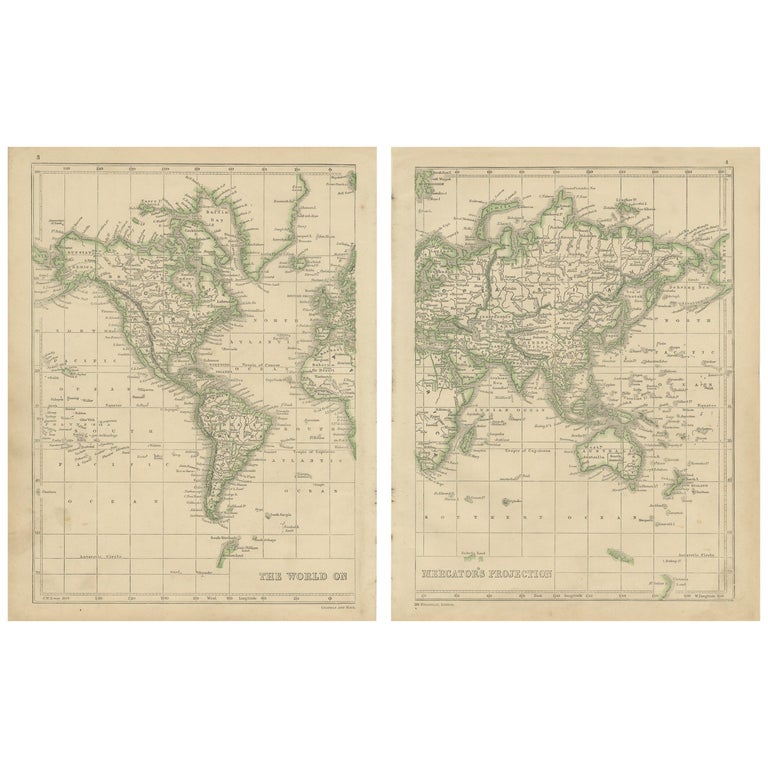 Antique Map of the World by Lowry, 1852 For Sale at 1stDibs