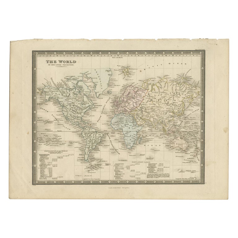 Antique Map of the World, Mercator Projection, by Wyld, '1845' For Sale at 1stDibs | world map 1845