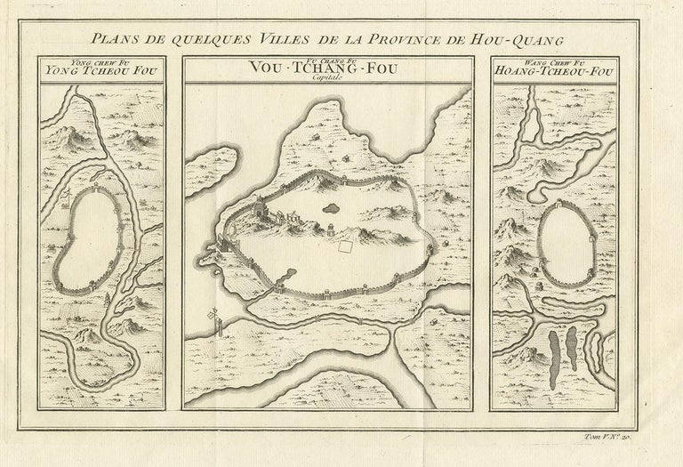 Antique Map of Three Cities of China's Hubei and Hunan Provinces by ...